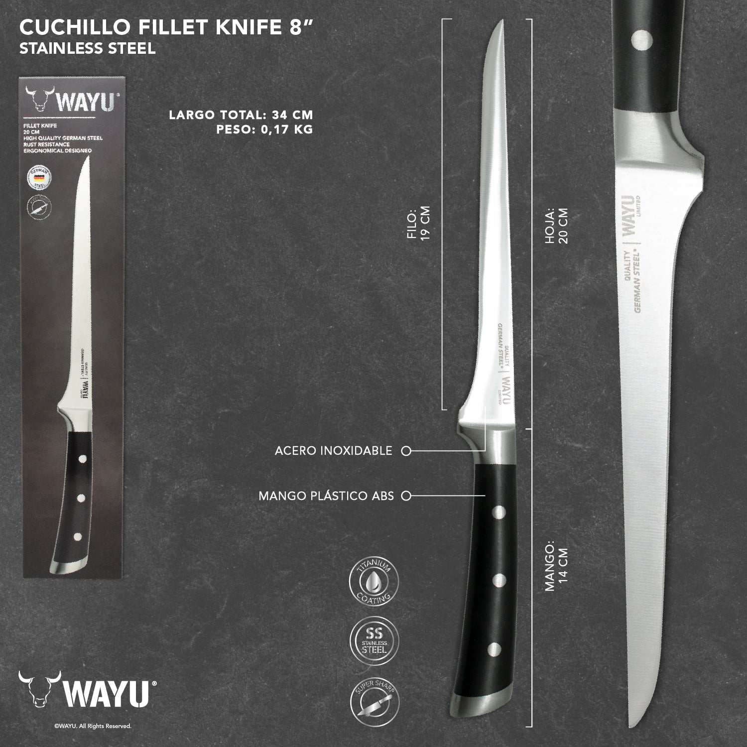 Cuchillo Filetero Wayu 20 Cm Wayu - Fillet Knife 8" – Wayu cl